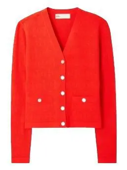 Tory Burch T Monogram Jacquard Knit Cardigan - Bright Red
