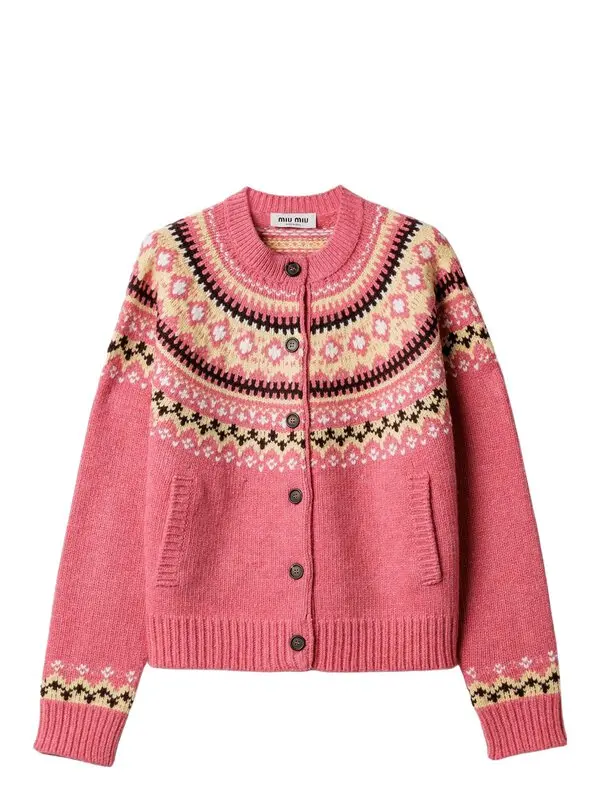 Miu Miu Jacquard Knit Cardigan - Pink