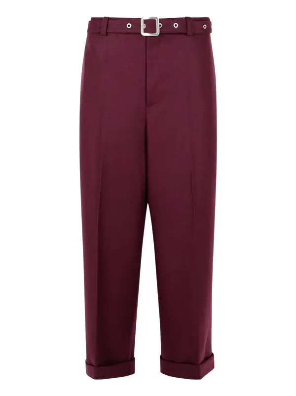 JIL SANDER Belted Pleated Trousers - Bordeaux