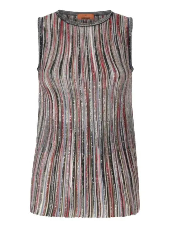 Missoni Sleeveless Sequined Striped Top - Gray