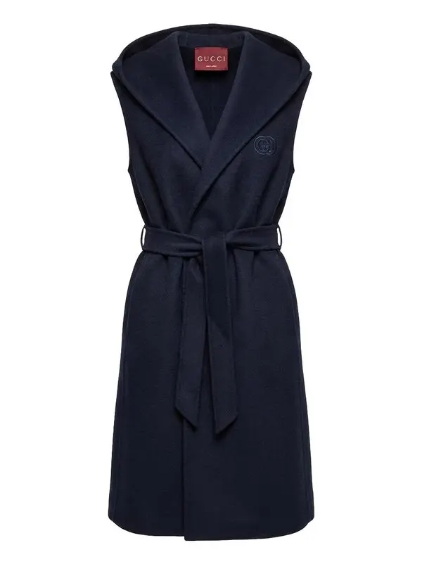 Gucci Sleeveless Wool Coat With Embroidery - Dark Blue