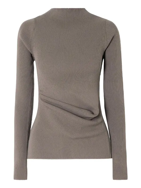 Rick Owens Ribbed Knit Long Sleeve Top - Gray