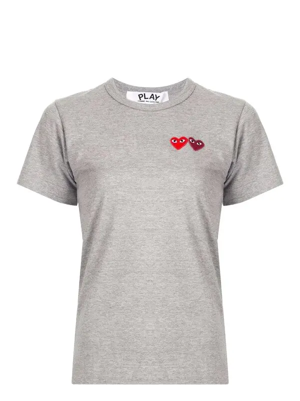 Play Comme Des Garcon Crewneck T-shirt With Embroidered Hearts - Gray
