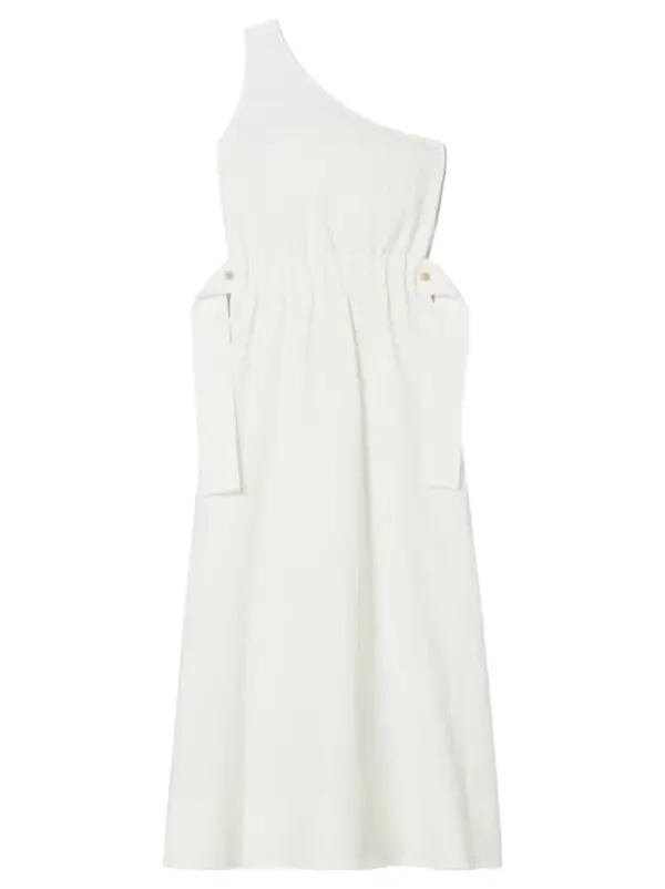 Tory Burch One-shoulder Belted Cotton Dress - Marshmallow