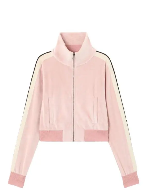 Palm Angels Logo Chenille Cropped Track Jacket - Pink Off White