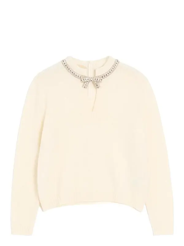 Valentino Garavani Wool Pullover With Embellished Bow - Ivory White