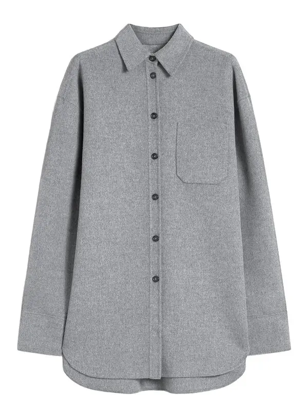 Sportmax Long-sleeved Button-up Shirt In Double-faced Wool - Medium Gray
