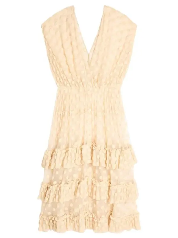Dries Van Noten Ruffled Polka Dot Mesh Dress - Nude