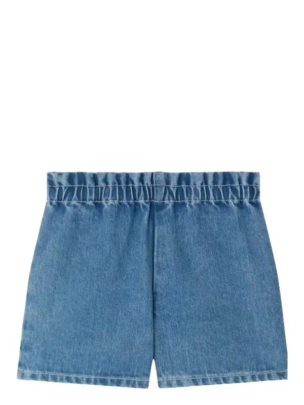 Bonpoint Elasticated Waist Denim Shorts With Cherry Embroidery - Medium Blue