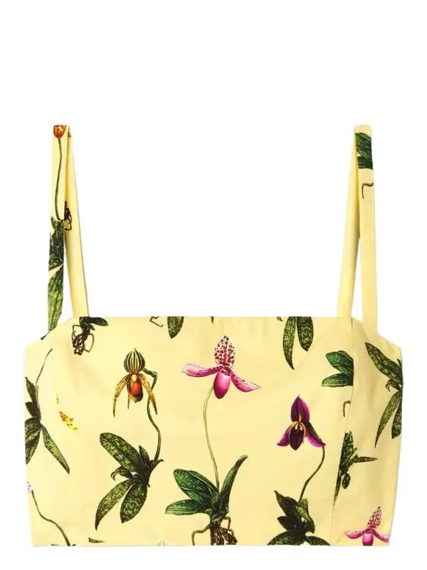 Oscar De La Renta Floral Print Cropped Top - Green