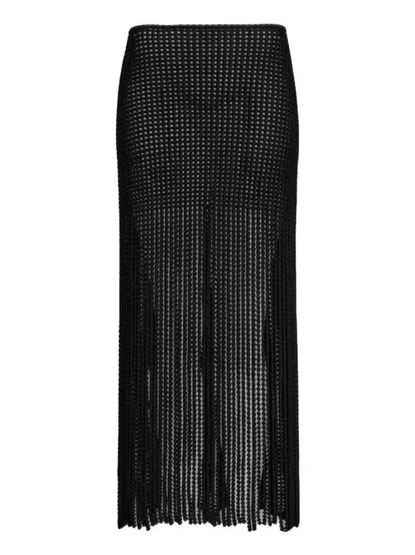 Alaïa Fringe Column Knitted Skirt - Black