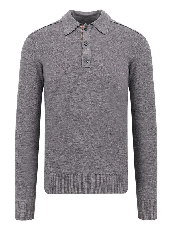 Burberry Long Sleeved Knitted Polo Shirt - Gray