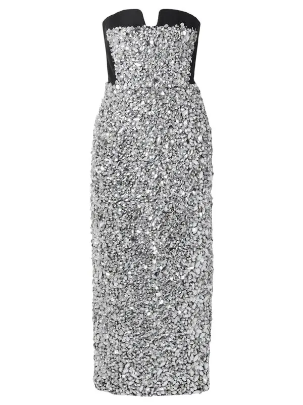 Carolina Herrera Strapless Embellished Grosgrain Satin Dress - Gray