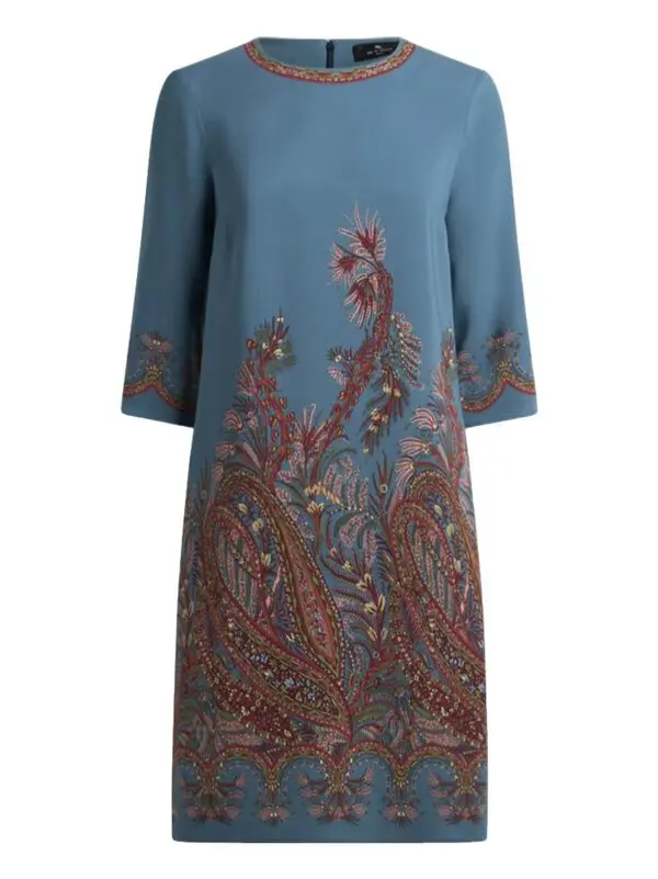 Etro Placed-print Cady Tunic Dress - Light Blue
