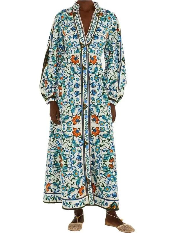 Farm Rio Flora Tile Maxi Dress - Multicolor
