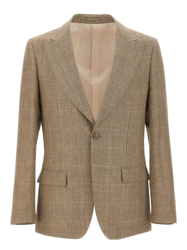 LARDINI Plaid Check Blazer Jacket - Brown