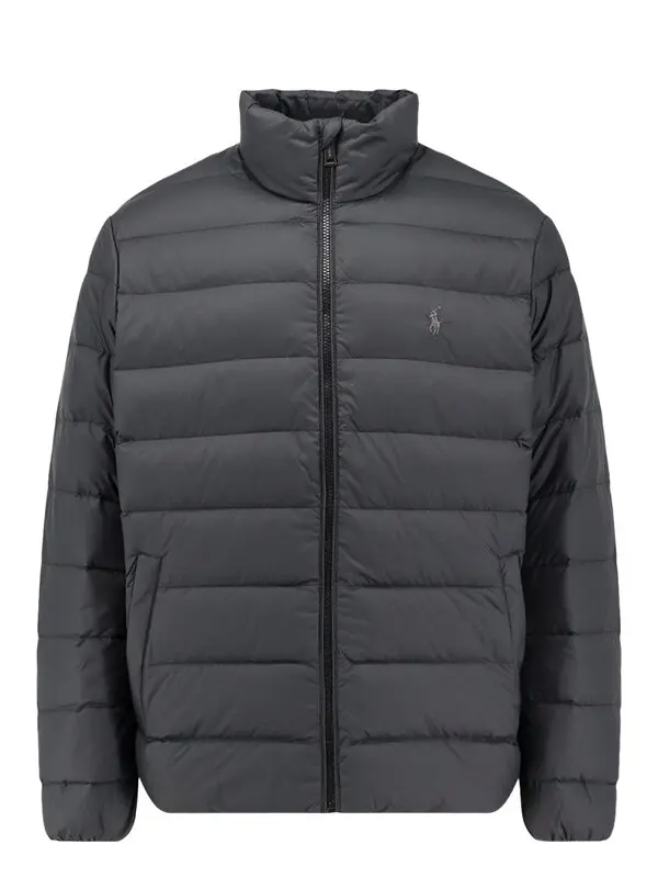 Polo Ralph Lauren Logo Embroidered Zip-up Puffer Jacket - Black