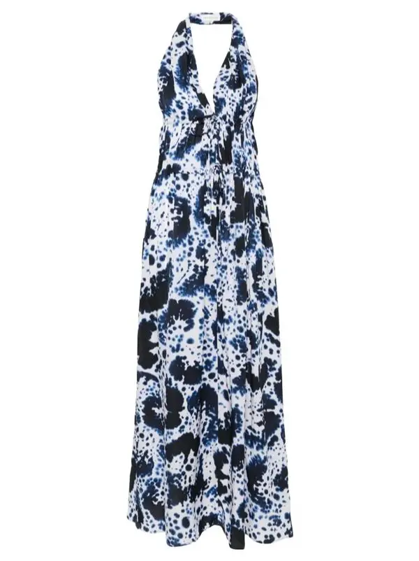 Dries Van Noten Halter Neck V-neck Dress With Open Back - Blue