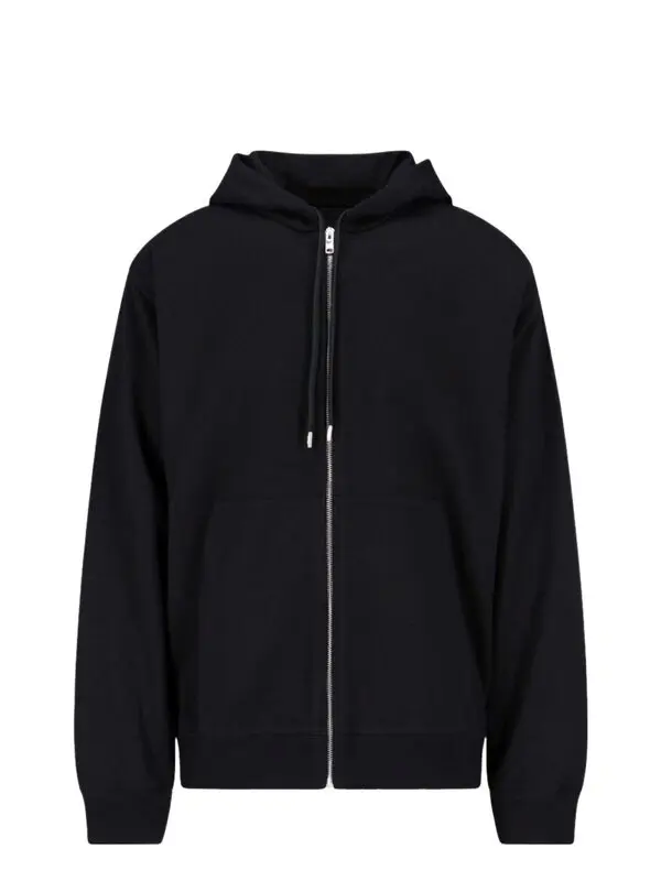 Prada Zip-up Drawstring Hoodie With Back Logo - Black