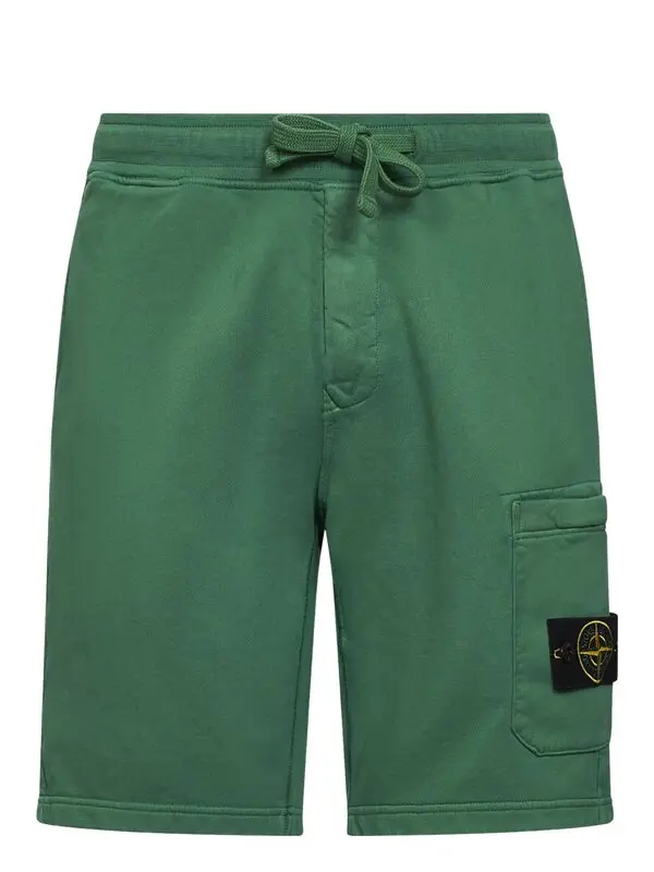 Stone Island Drawstring Fleece Shorts With Logo Detail - Green