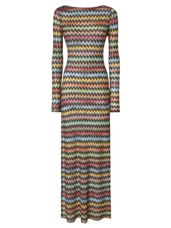 Missoni Zigzag Long Sleeve Knitted Maxi Dress - Black And Multicolour