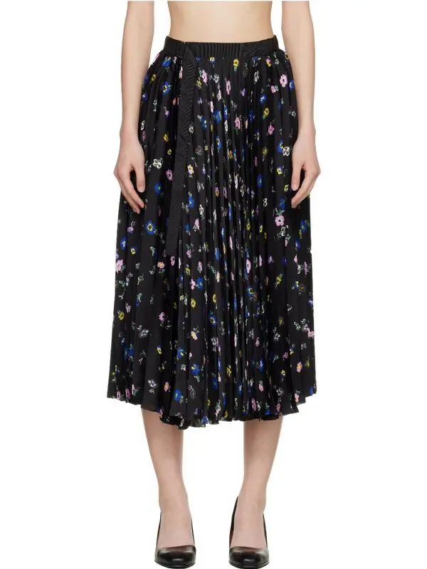 Sacai Pleated Floral Wrap Skirt - Black