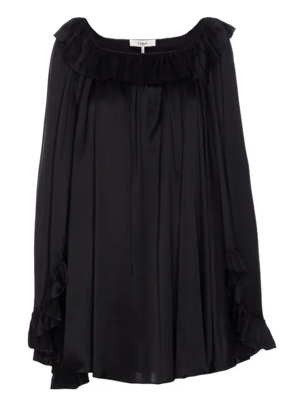 Chloé Ruffled Square Neck Blouse - Black