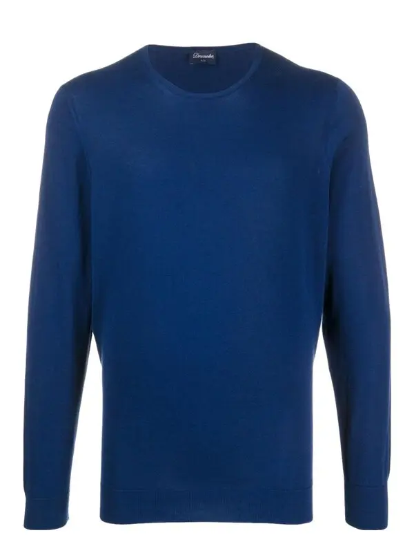 DRUMOHR Crew Neck Ribbed Long Sleeve Pullover - Blue