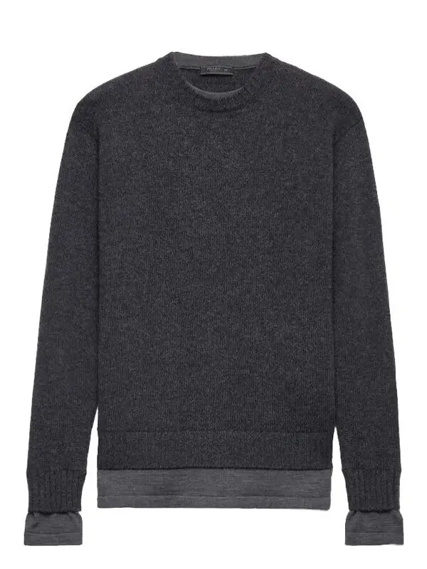 Prada Long-sleeved Crewneck Jumper In Cashmere - Anthracite Gray
