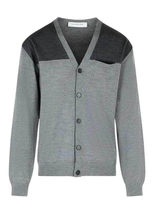 LANVIN V-neck Cardigan With Chest Pocket - Gray
