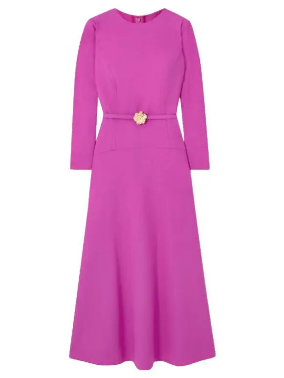 Oscar De La Renta Belted Wool-blend Midi Dress - Pink