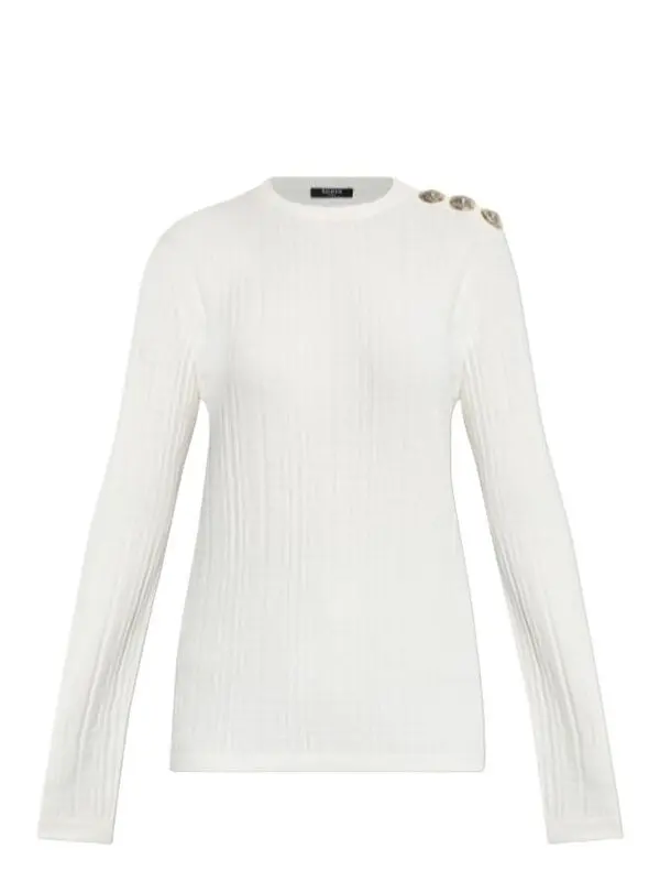 Balmain Logo Monogram Jumper With Embellished Shoulders - White