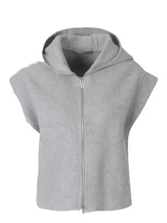 Peserico Hooded Knit Vest With Zip Front And Patch Pockets - Grey