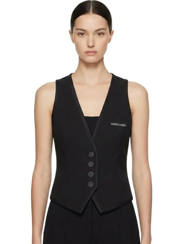 Marissa Chiara V-neck Buttoned Vest - Black