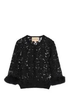 Valentino Garavani Lace Feather-trim Cardigan - Black
