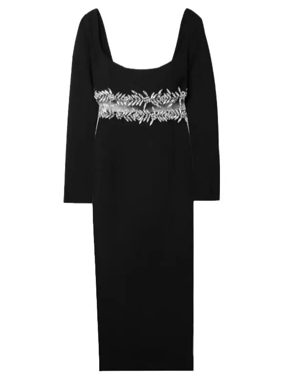 Oscar De La Renta Embellished Tulle Insert Dress - Black