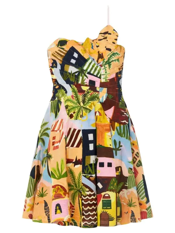 Farm Rio One-shoulder Mini Dress With Pleated Details - Multicolor