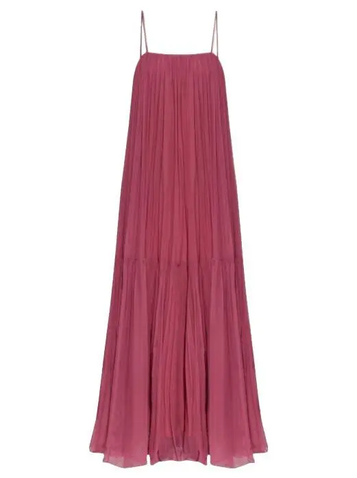 Chloé Pleated Maxi Dress With Spaghetti Straps - Red