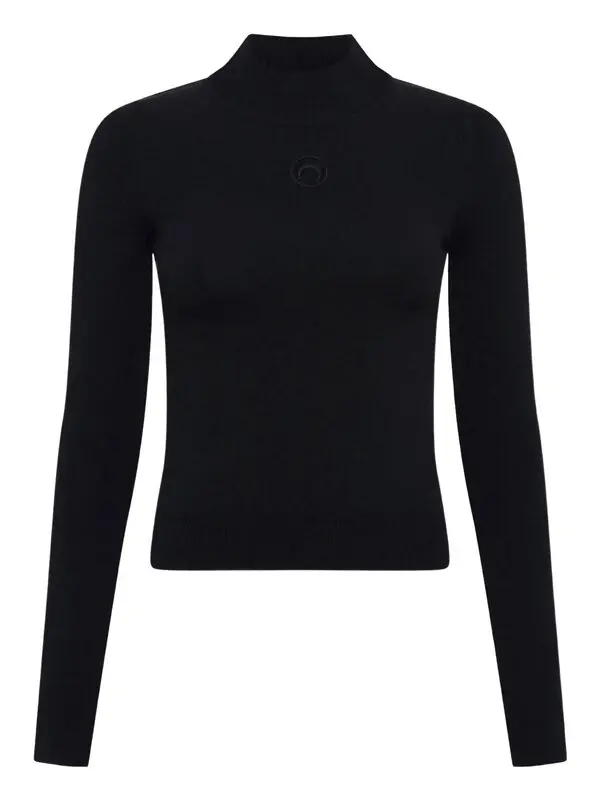 MARINE SERRE Mock-neck Fitted Knitted Sweater With Heat-fused Moon Logo - Black