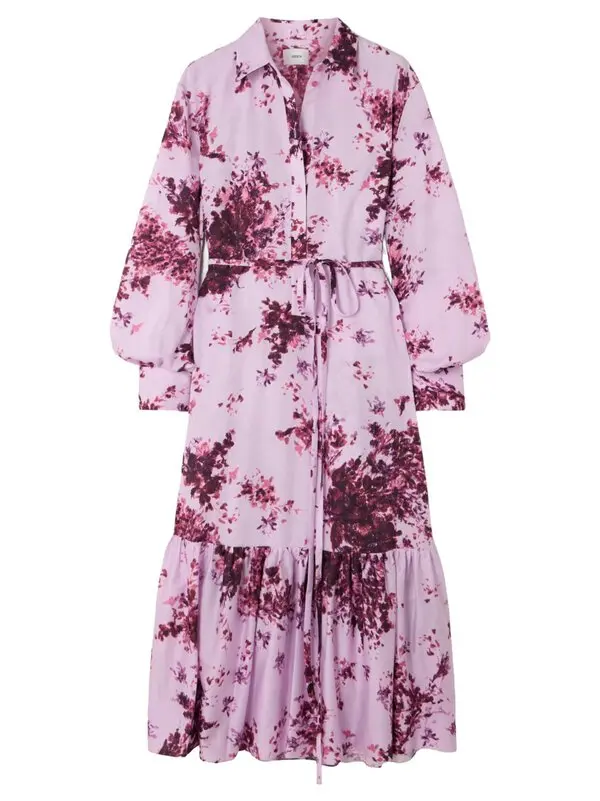 Erdem Lace-up Multi-layered Printed Midi Dress - Pink