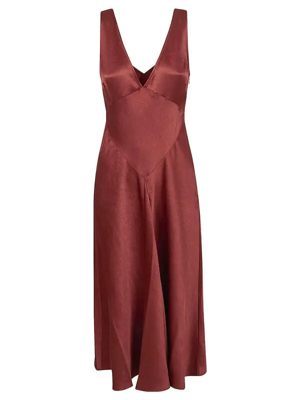 Polo Ralph Lauren V-neck Satin Midi Dress - Red