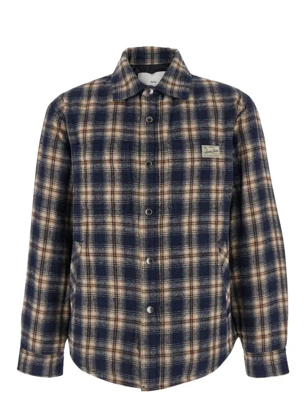 DUNST Checkered Logo Patch Flannel Shirt - Black