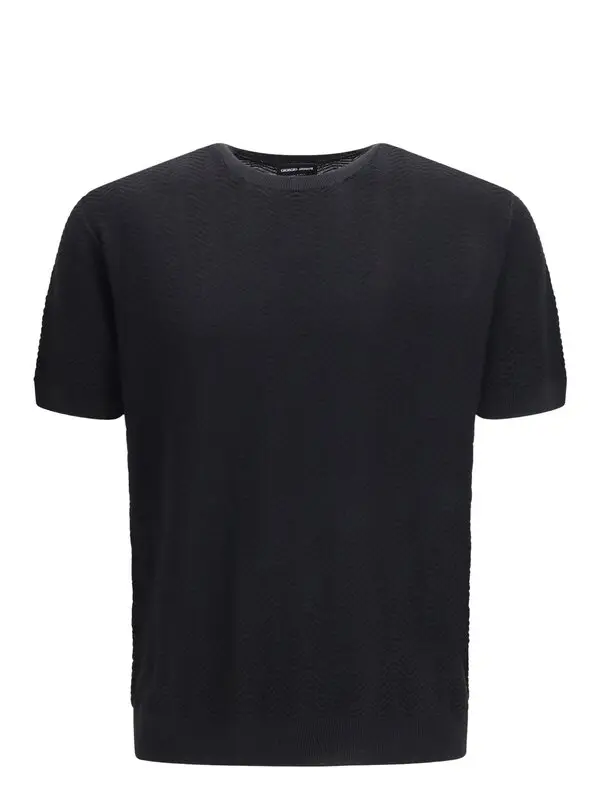 Giorgio Armani Textured Knit Short-sleeve Sweater - Black