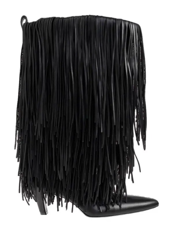 Balenciaga Fringed Pointed-toe Stiletto Boots - Black