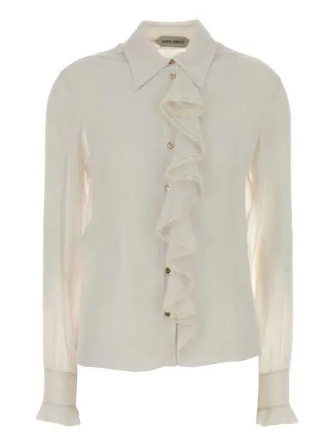 Alberta Ferretti Ruffled Front Long Sleeve Shirt - White