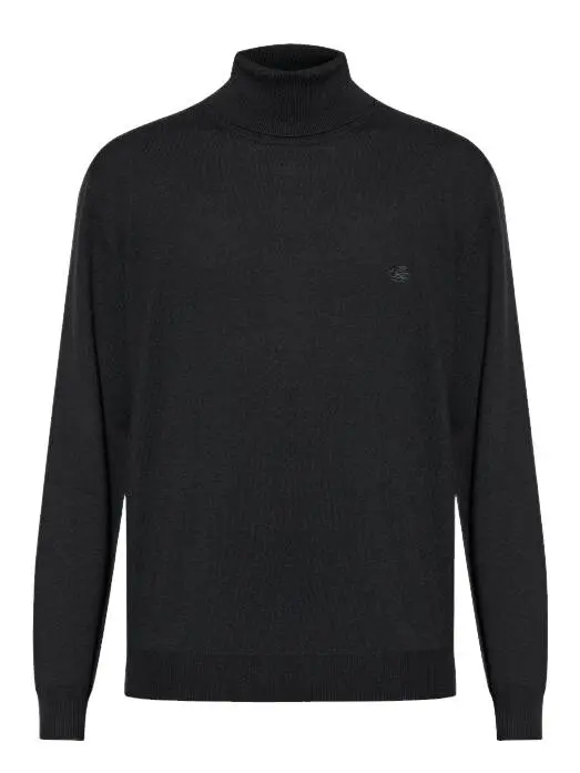 Etro Logo Embroidered Turtleneck Knitted Jumper - Black