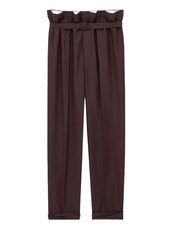 Saint Laurent Belted Paperbag Wool And Mohair Trousers - Black