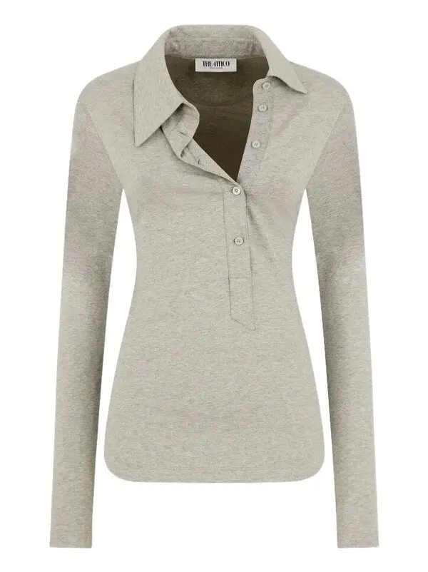 Attico Long Sleeve Asymmetric Polo Top - Mixed-color Gray