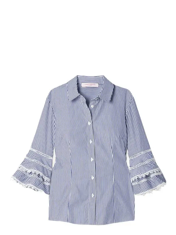 Carolina Herrera Striped Cotton Poplin Shirt With Lace Trim - Blue