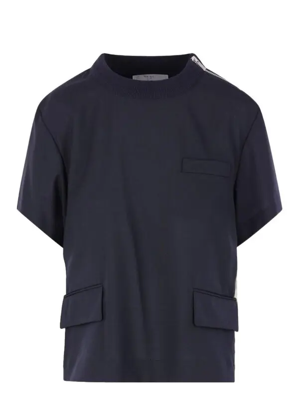 Sacai Suiting Pullover With Shoulder Zipper And Pockets - Black